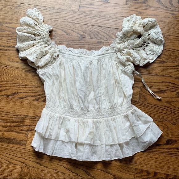 Cleobella | Tops | Cleobella Cream Ruffled Lace Blouse | Poshmark